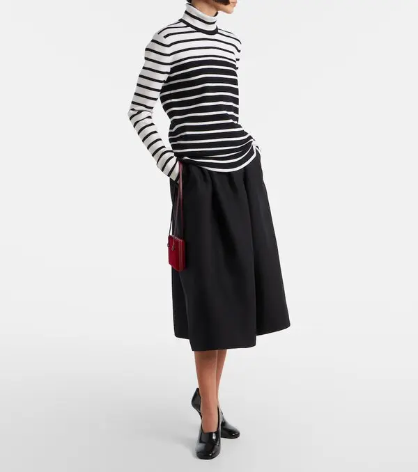 TOTEME Striped Wool-blend Turtleneck Sweater - Black