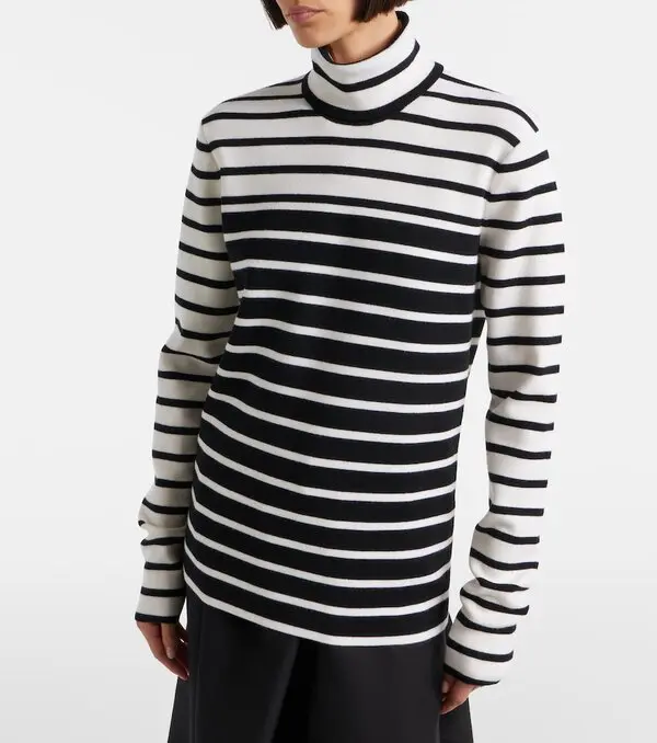 TOTEME Striped Wool-blend Turtleneck Sweater - Black