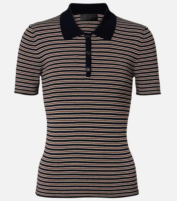 NILI LOTAN Gemmatta Striped Cotton Polo Shirt - Blue