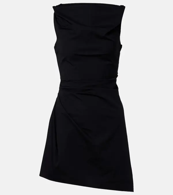 Staud Callie Asymmetrical Cotton Mini Dress - Black