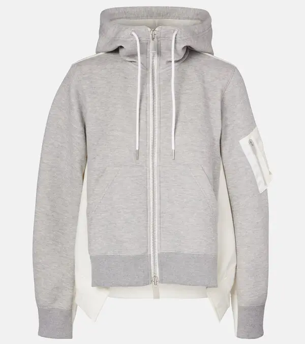 Sacai Paneled Zip-up Hoodie - Grey