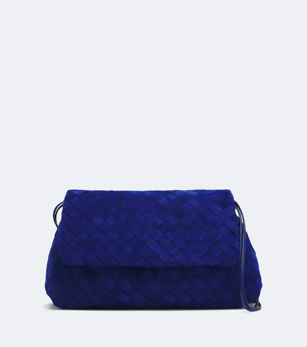 Bottega Veneta Giorno Intrecciato Suede Shoulder Bag - Blue