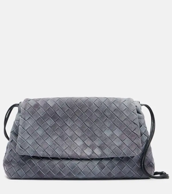 Bottega Veneta Giorno Intrecciato Suede Shoulder Bag - Grey