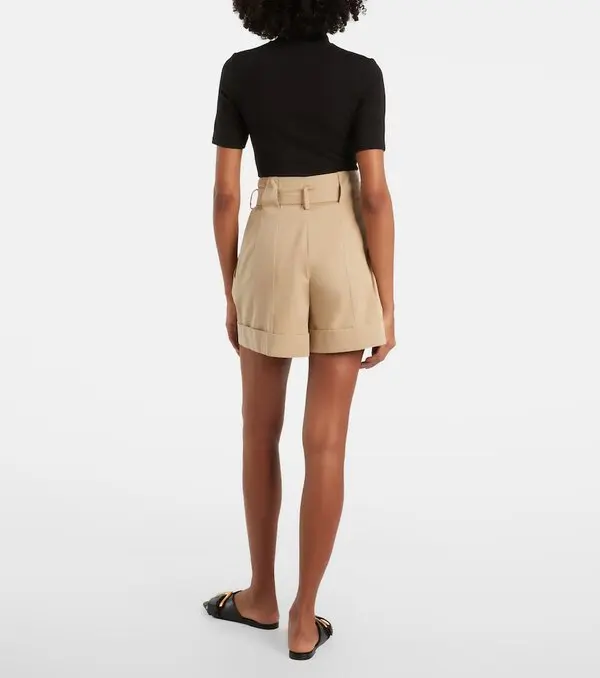 Balmain Belted Cotton Gabardine Shorts - Beige