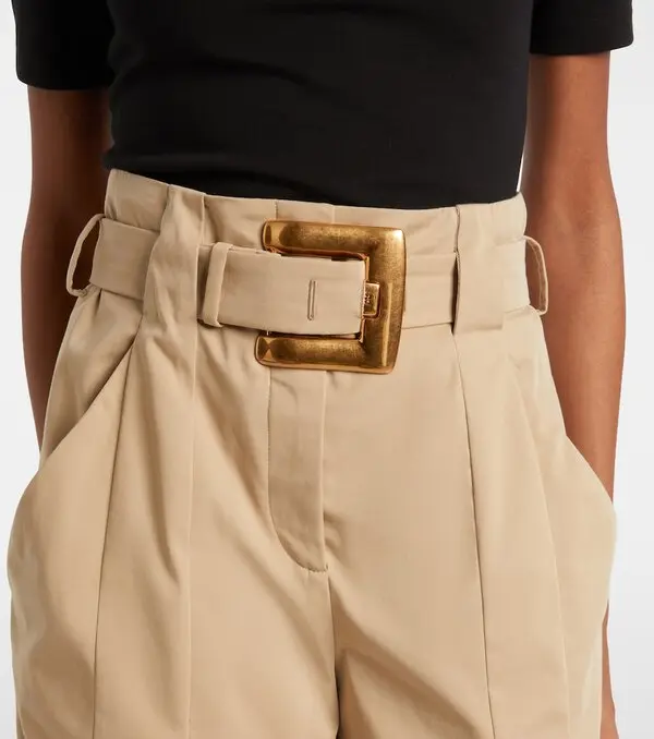 Balmain Belted Cotton Gabardine Shorts - Beige