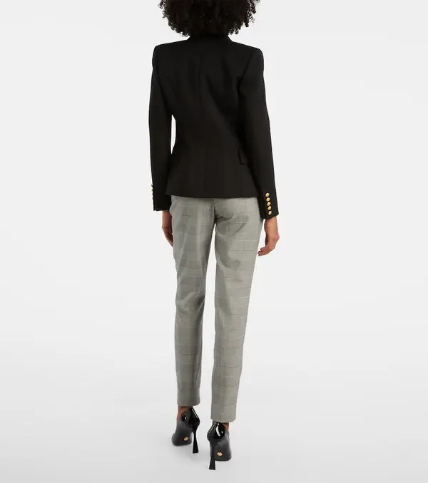 Balmain Prince Of Wales Wool-blend Slim Pants - Black
