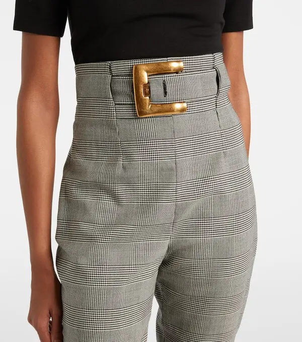 Balmain Prince Of Wales Wool-blend Slim Pants - Black