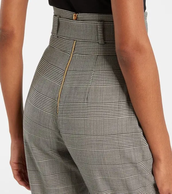 Balmain Prince Of Wales Wool-blend Slim Pants - Black