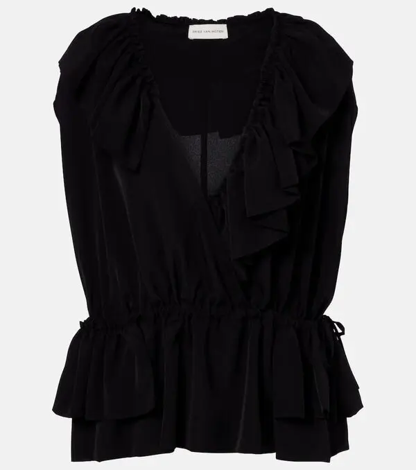 Dries Van Noten Ruffled Jersey Top - Black