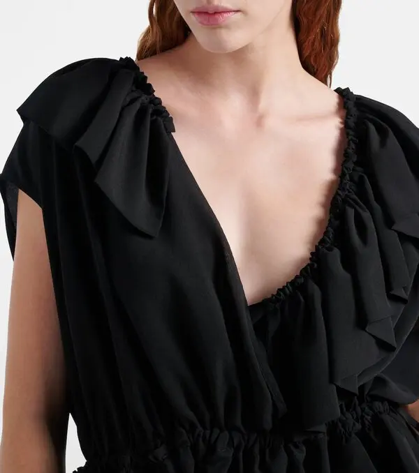 Dries Van Noten Ruffled Jersey Top - Black