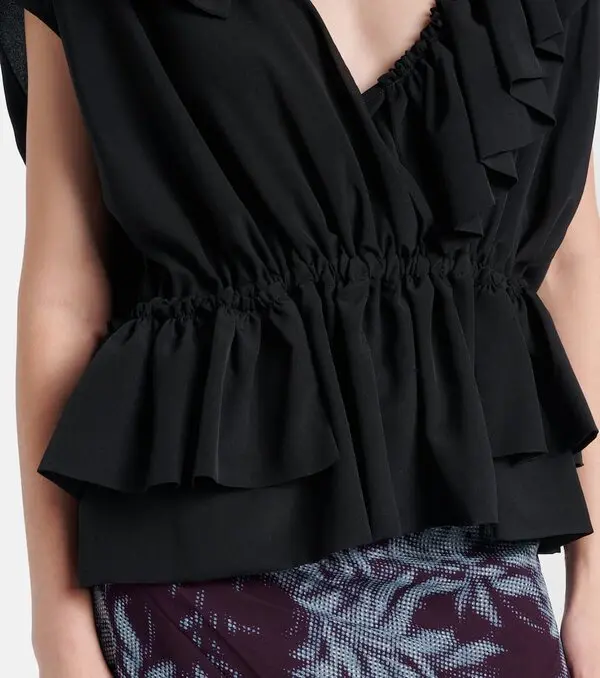 Dries Van Noten Ruffled Jersey Top - Black