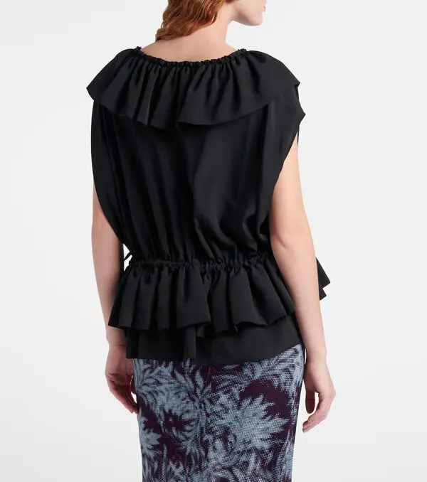 Dries Van Noten Ruffled Jersey Top - Black