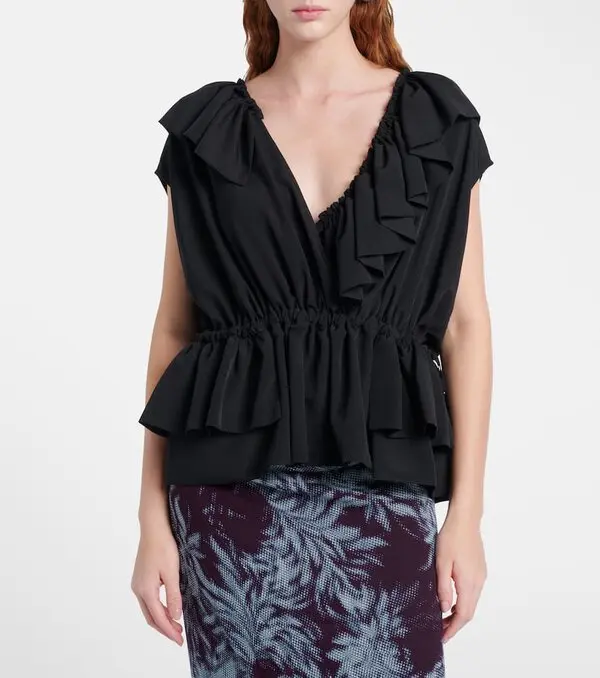 Dries Van Noten Ruffled Jersey Top - Black
