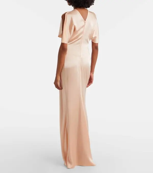 Victoria Beckham Isabella Gathered Satin Gown - Beige