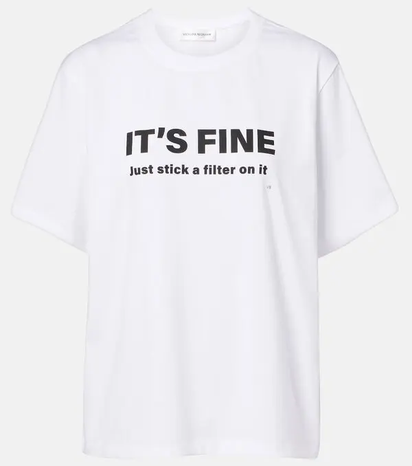 Victoria Beckham Printed Cotton Jersey T-shirt - White