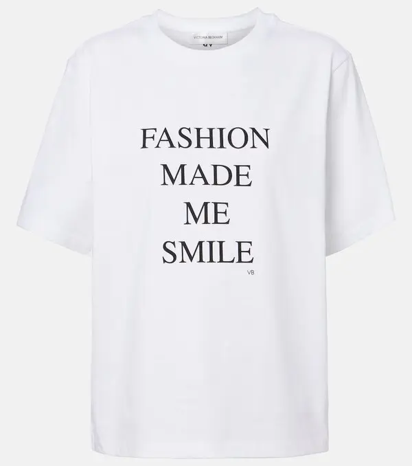 Victoria Beckham Printed Cotton Jersey T-shirt - White