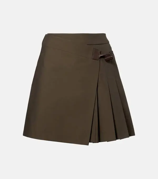 Loewe Leather-trimmed Cotton-blend Wrap Skirt - Green