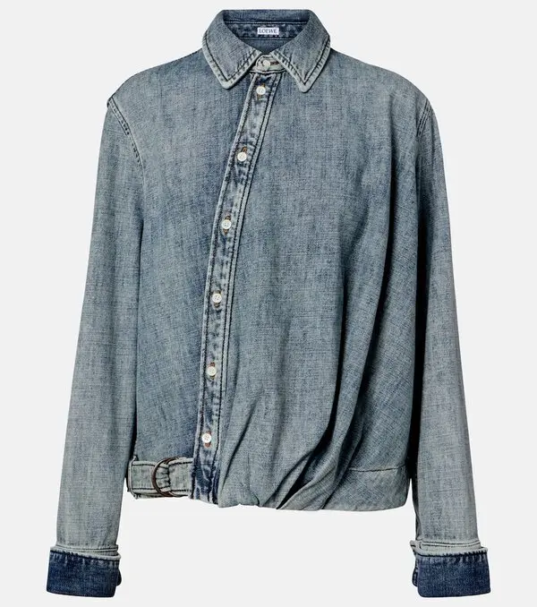 Loewe Draped Belted Denim Shirt - Blue