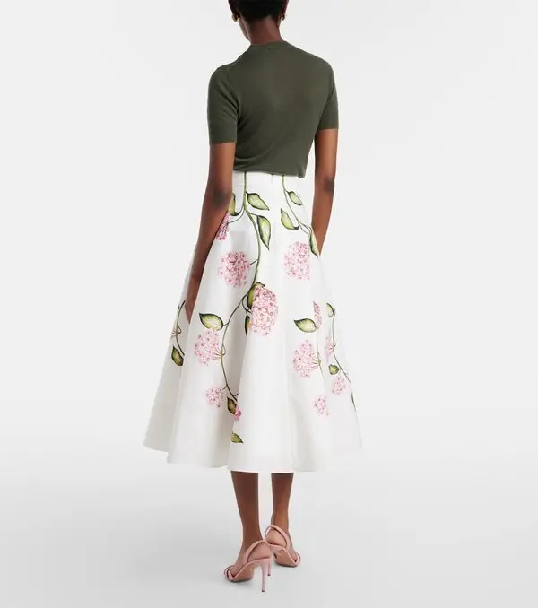 Oscar De La Renta Floral Cotton-blend Poplin Midi Skirt
