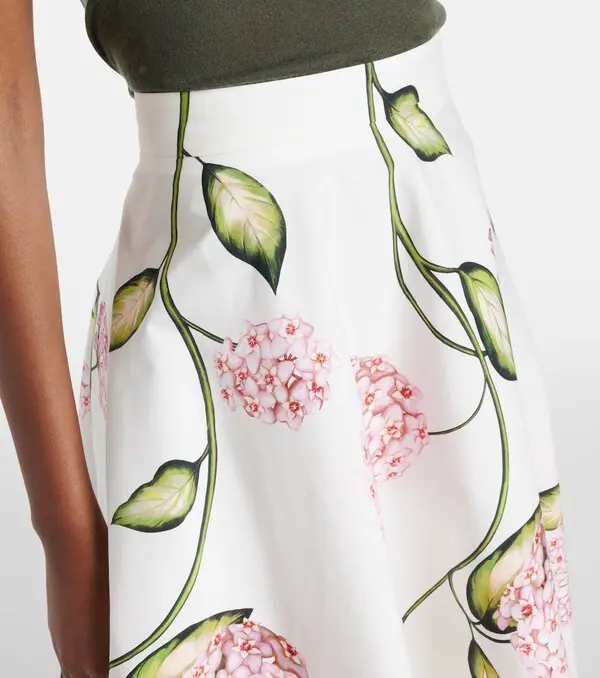 Oscar De La Renta Floral Cotton-blend Poplin Midi Skirt
