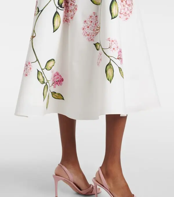 Oscar De La Renta Floral Cotton-blend Poplin Midi Skirt