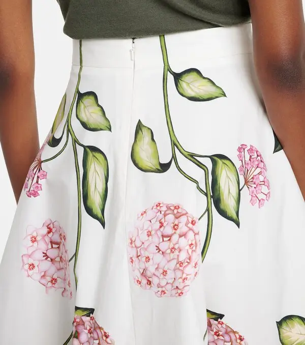 Oscar De La Renta Floral Cotton-blend Poplin Midi Skirt