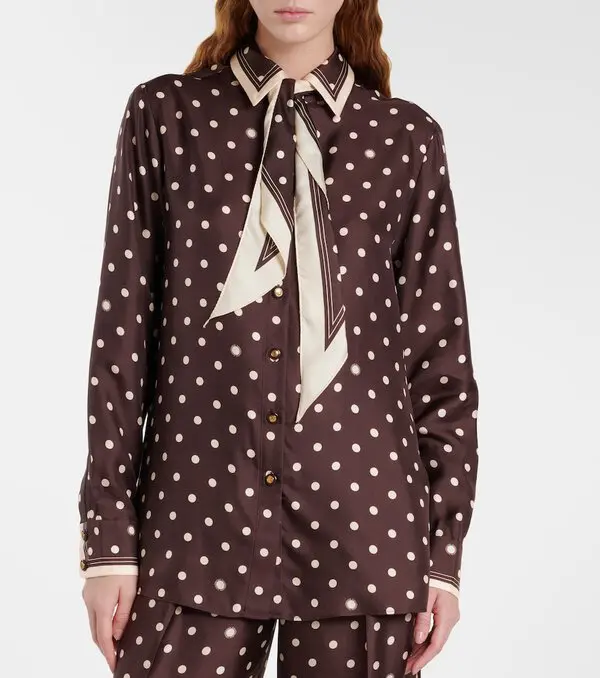Zimmermann Polka-dot Silk Shirt - Brown