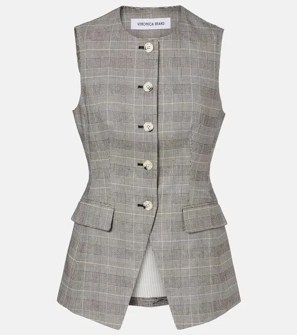 Veronica Beard Lois Checked Linen-blend Vest