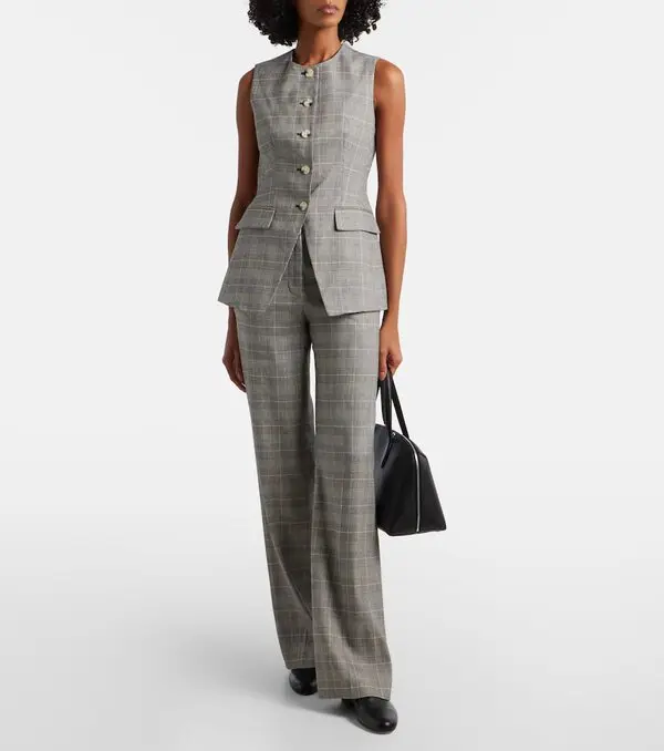 Veronica Beard Lois Checked Linen-blend Vest