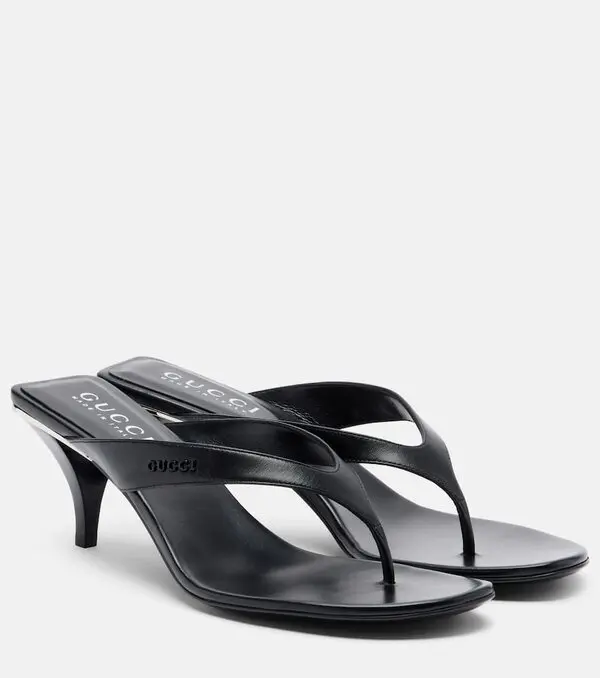 Gucci Vittoria Leather Thong Sandals - Black