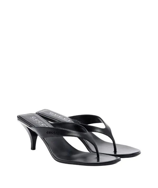 Gucci Vittoria Leather Thong Sandals - Black