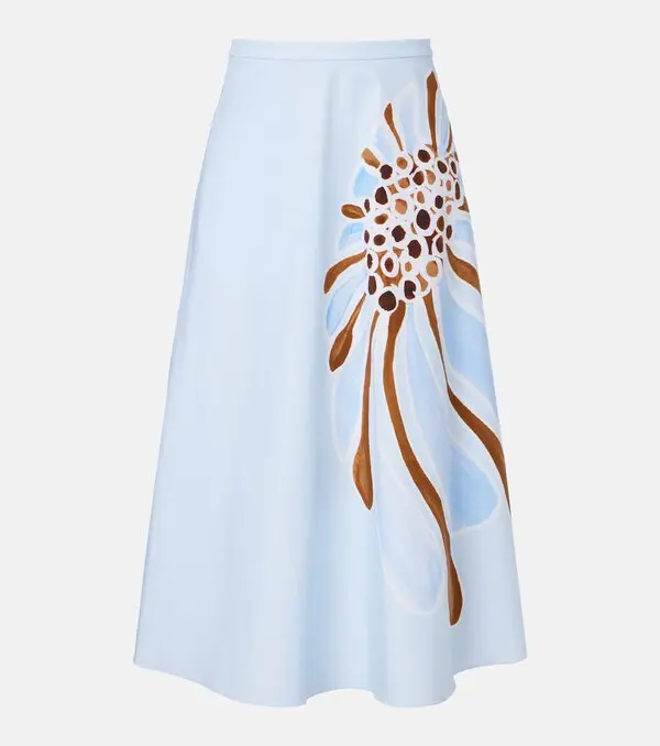 Dorothee Schumacher Floral Cotton-blend Midi Skirt - Blue