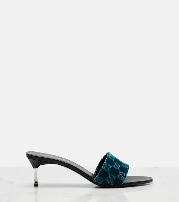 Gucci Gg Velvet Mules - Blue