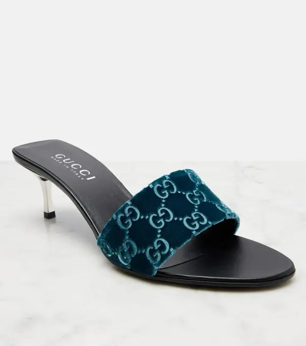 Gucci Gg Velvet Mules - Blue