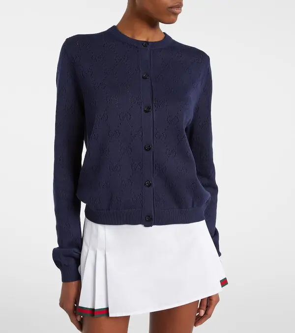Gucci Gg Pointelle Silk And Cotton Cardigan - Blue