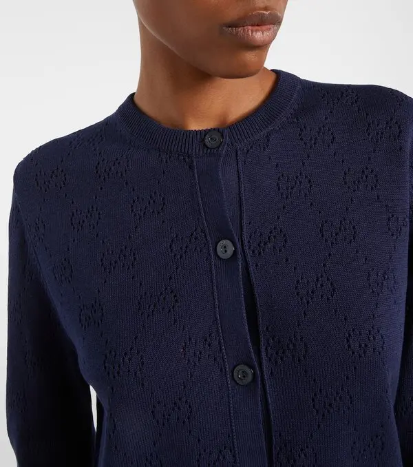 Gucci Gg Pointelle Silk And Cotton Cardigan - Blue