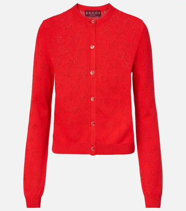 Gucci Gg Pointelle Silk And Cotton Cardigan - Red