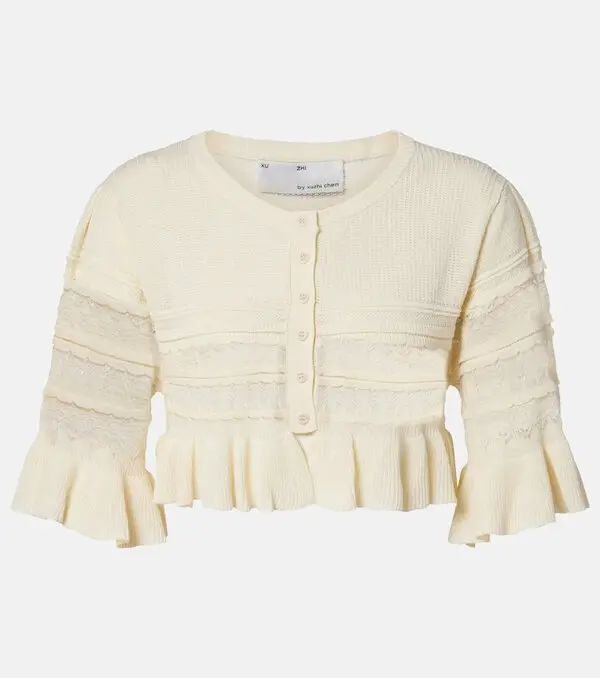 XU ZHI Cropped Open-knit Ruffled Cardigan - White