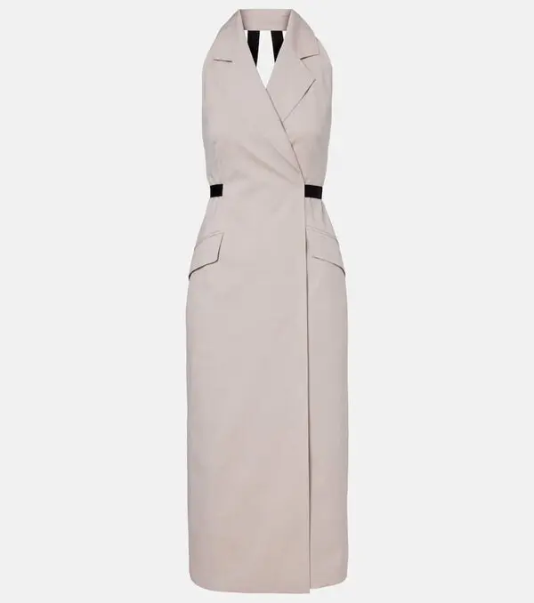 Max Mara Cime Cotton And Wool Canvas Midi Dress - Beige