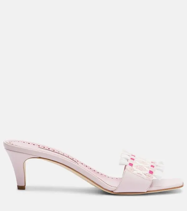Manolo Blahnik More Embroidered Leather Mules - Pink