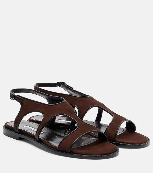 Manolo Blahnik Rufina Suede Sandals - Brown