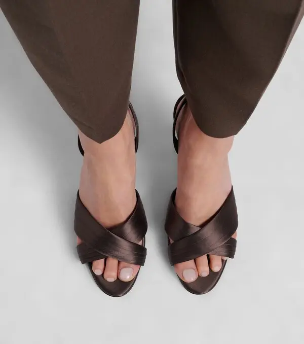 Manolo Blahnik Viera Satin Slingback Sandals - Brown
