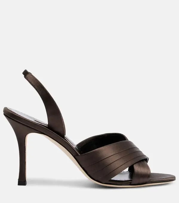 Manolo Blahnik Viera Satin Slingback Sandals - Brown