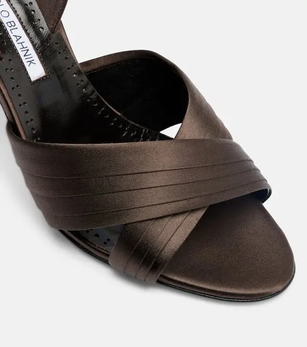 Manolo Blahnik Viera Satin Slingback Sandals - Brown