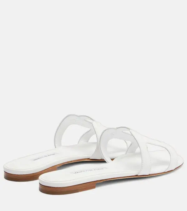 Manolo Blahnik Grellanuflat Leather Slides - White
