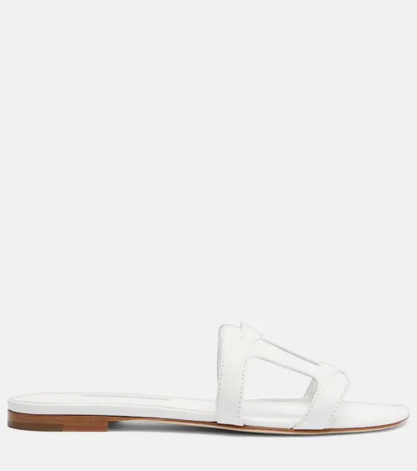 Manolo Blahnik Grellanuflat Leather Slides - White
