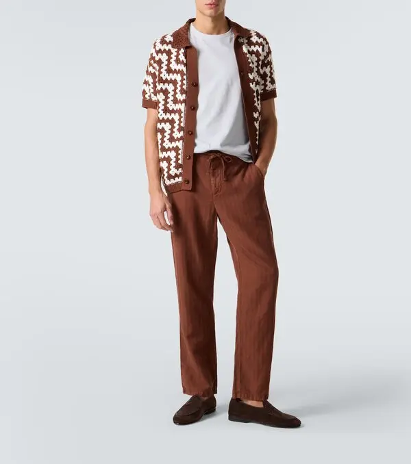 Frescobol Carioca Mendes Herringbone Straight Pants - Brown