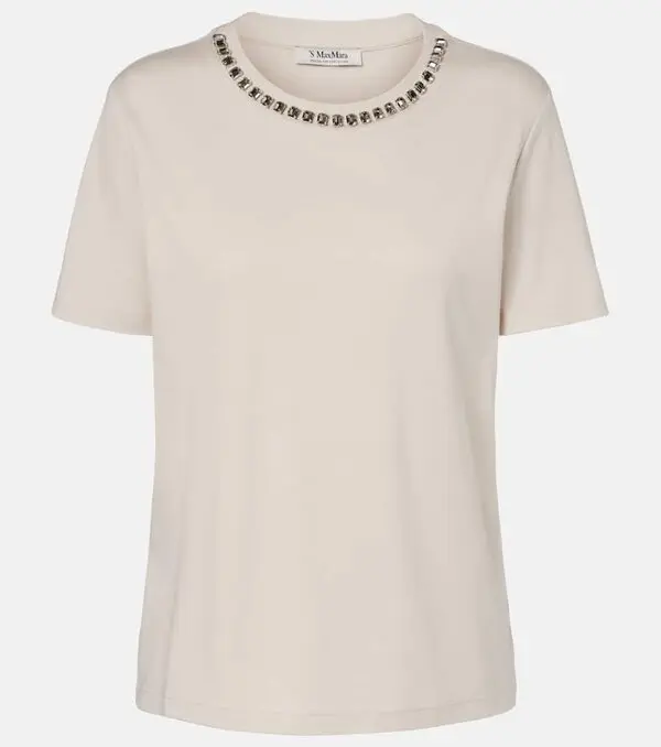 Max Mara Bingo Embellished Cotton-blend T-shirt - Grey