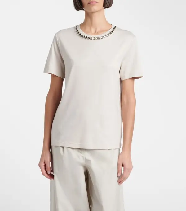 Max Mara Bingo Embellished Cotton-blend T-shirt - Grey