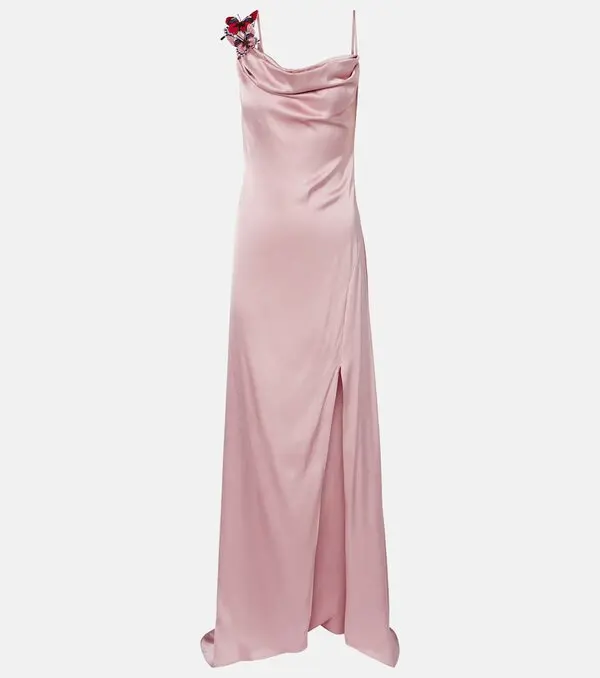 Blumarine Appliqué Satin Gown - Pink